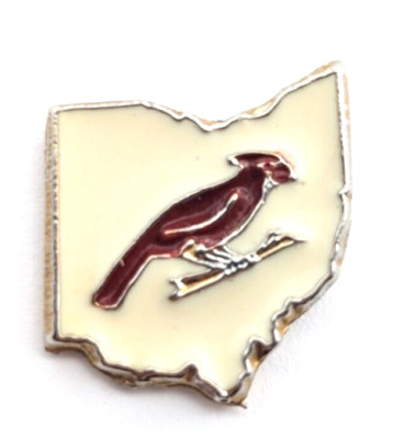 VTG Red Cardinal Ohio State Bird Map Cream White Gold Tone Enamel Pin ...