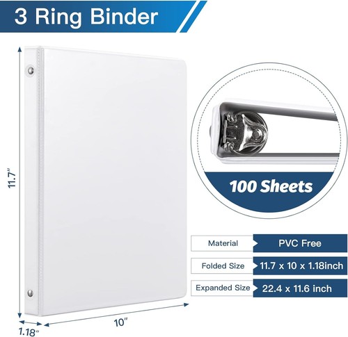1/2'' 3 Ring-Binders - 0.5 inch View-Binder with Round Rings, 100 Sheet ...