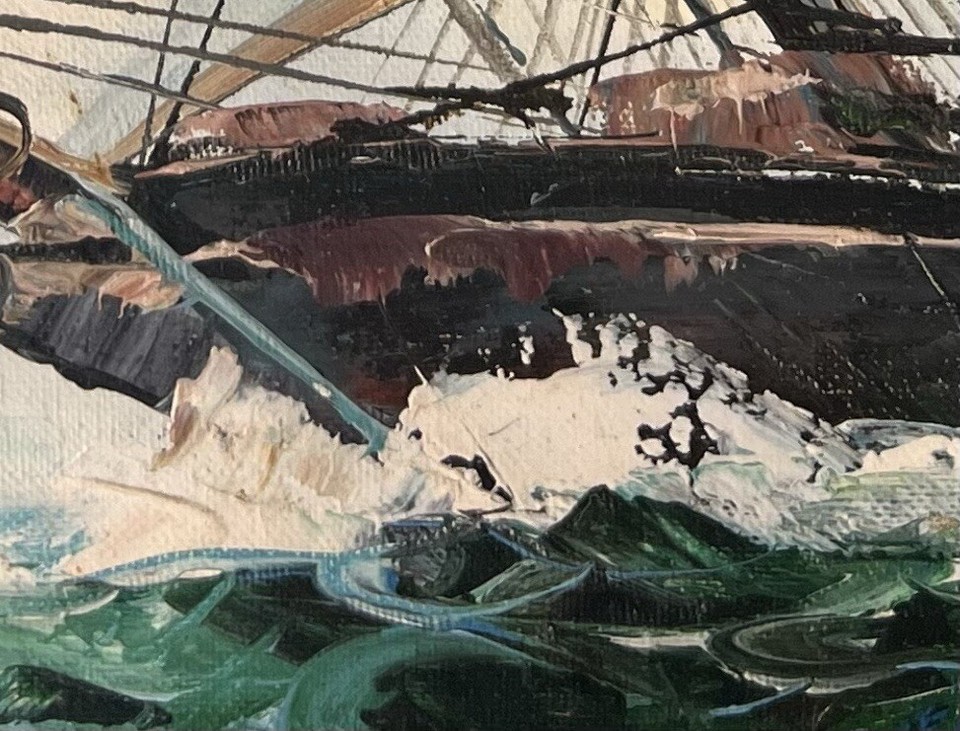 MCM Thomas Hawley Signed Oil Painting 17th Century Sailing Ship Ocean ...