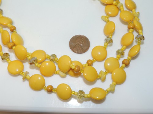 Triple Strand Yellow Disc Crystal Seed Bead 3 tier Vtg Necklace ...