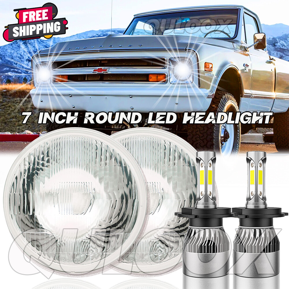 Pair 7"inch round LED Headlights High Low for Chevrolet C10 C20 Pickup ...