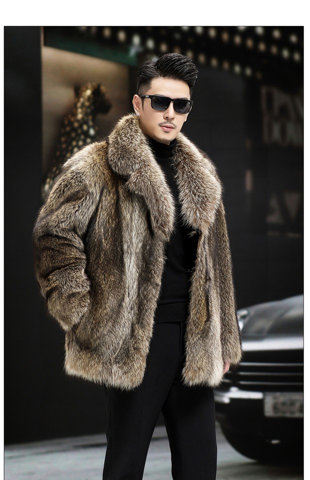 Lapel Men Real Fur Winter Mid-length Fox Fur One-piece Mink Coat ...