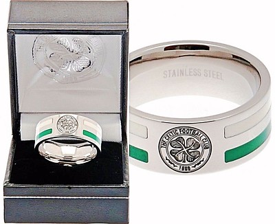 CELTIC FC STAINLESS STEEL COLOUR CFC STRIPE BAND RING COMPLETE IN GIFT ...