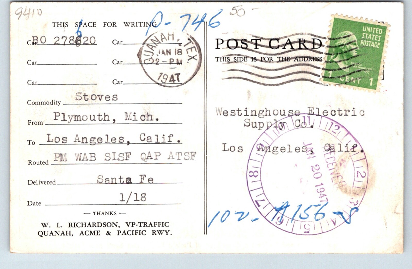 Postcard Texas Quanah-Acme & Pacific Railroad company Engine hauls your ...