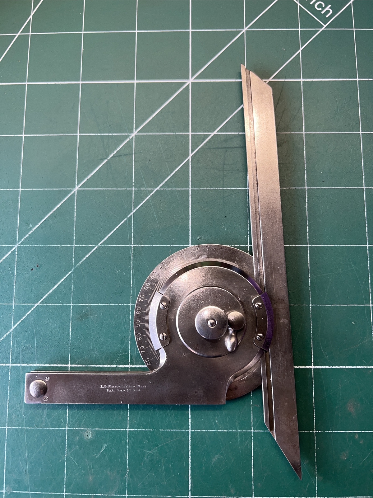 EARLY L.S. STARRETT PRECISION UNIVERSAL BEVEL VERNIER PROTRACTOR PAT ...