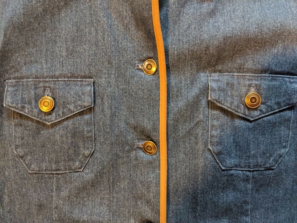 Talbots Denim Jean Blue Jacket Brown Trim - Women Size Petite Large PL ...