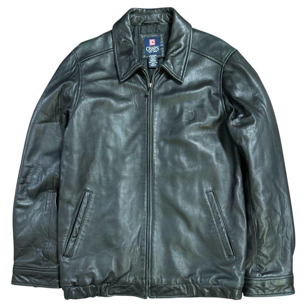 Vintage Leather Jacket Chaps 90S Genuine Collared Bla… - Gem