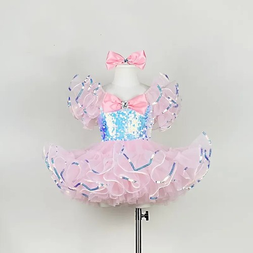 Kids Ballroom Clothing Sequined Dance Tutu Dress Girls Stage Wear Party ...