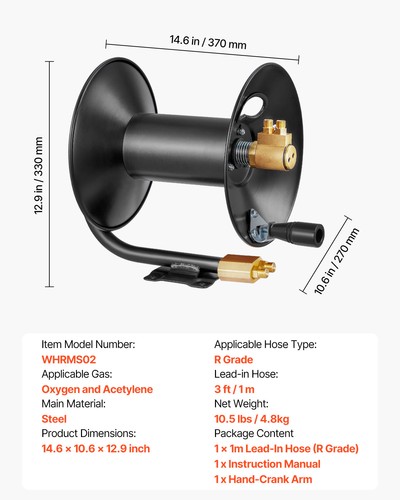 Welding Hose Reel Hand Crank Rewind Hose Reel Heavy Duty Steel for ...