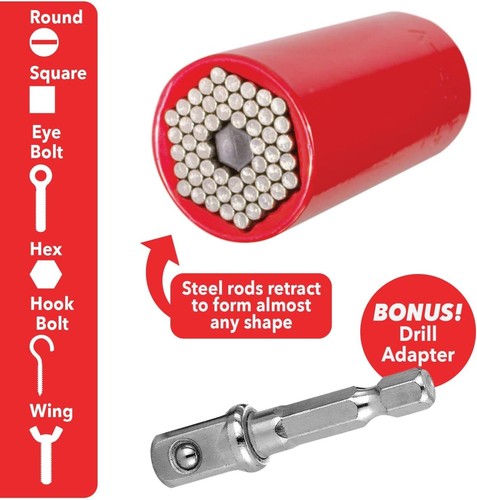 Red Dog Socket w/ Drill Adapter, Fits Most Nuts & Bolts, Use with 2 In ...