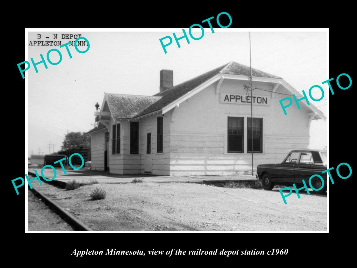 OLD POSTCARD SIZE PHOTO OF APPLETON MINNESOTA RAILROAD DEPOT STATION ...