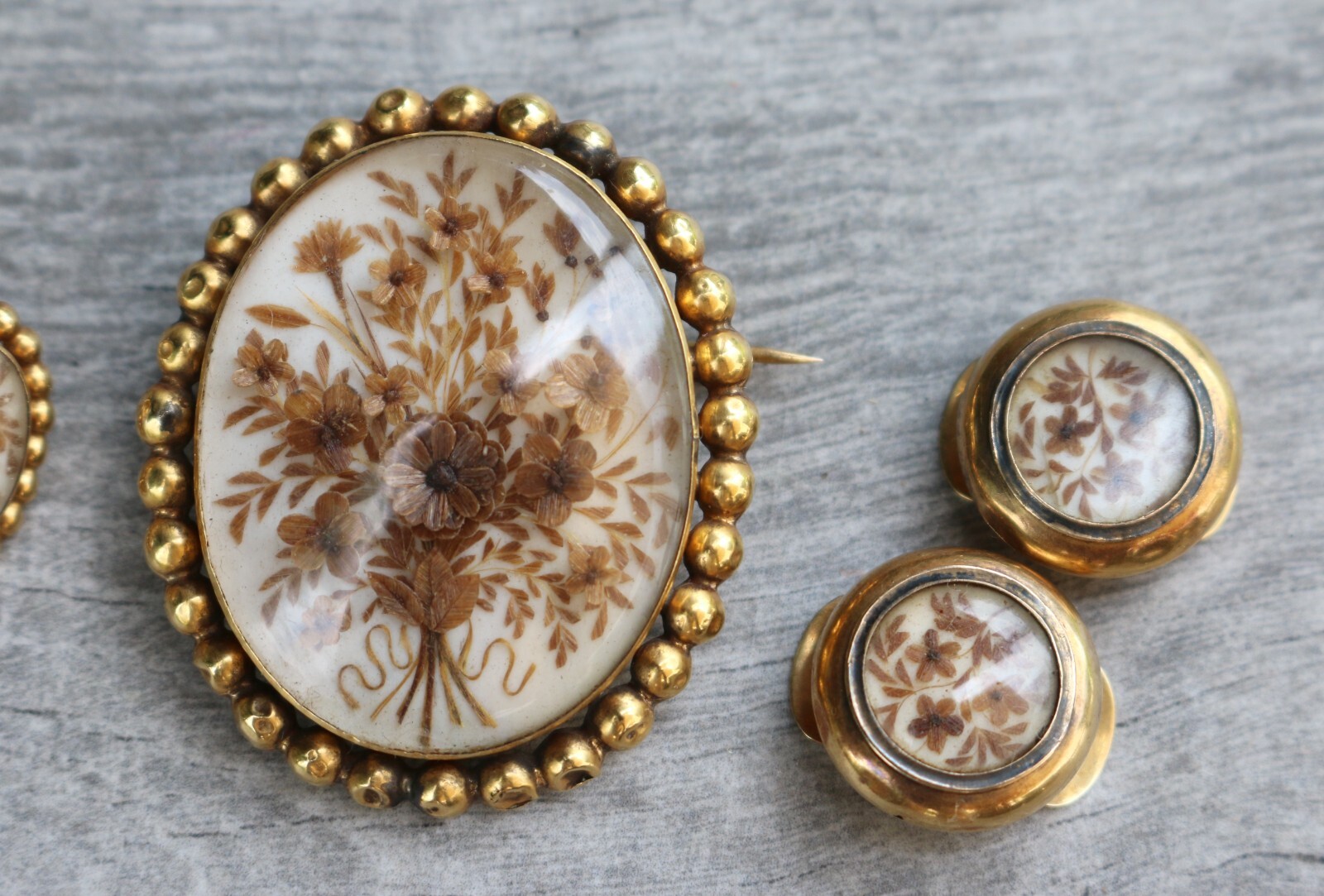 Rare Antique Victorian French 18k Gold Hair Art Mourning Jewelry Set ...