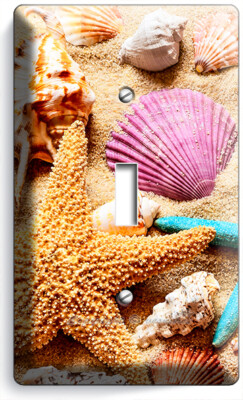 SEA SHELS STARFISH BEACH SAND LIGHT SWITCH 1 GANG PLATE BATHROOM SHOWER ...