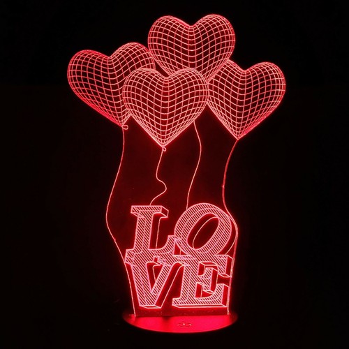 Led rgb lamp Hearts LOVE in love 3D effect multicolor decoration gift ...