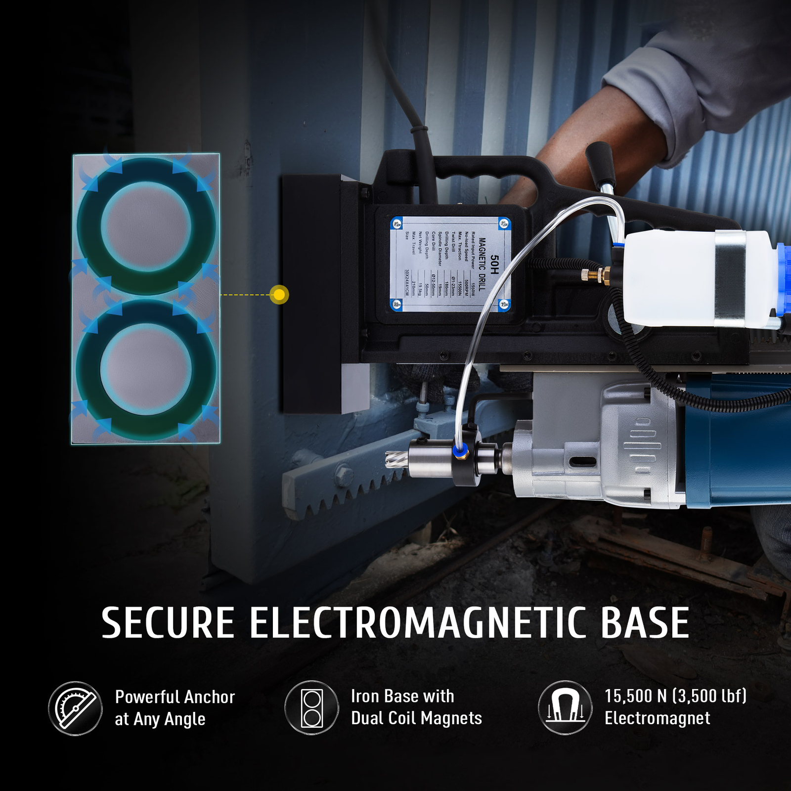Magnetic Drill 3500lbf/15500N 1550W 6 Bits Set Portable Mag Drill Press ...