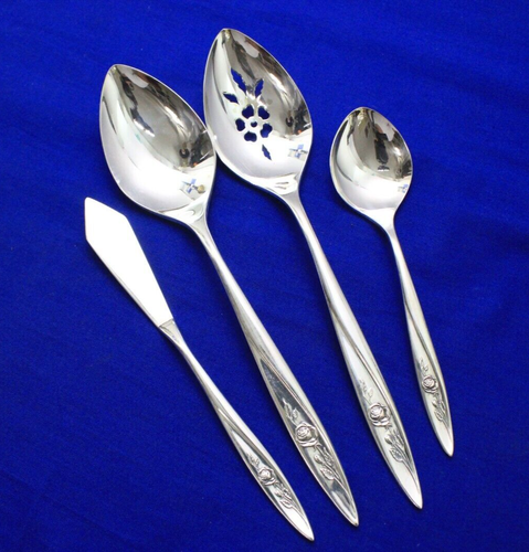 SET OF 4 SERVING PIECES Oneida Community MORNING ROSE Silverplate ...