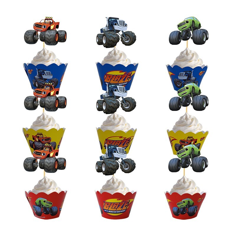 12 Blaze Monster Machines Cupcake Wrapper & 12 Topper. Party Lolly Loot ...