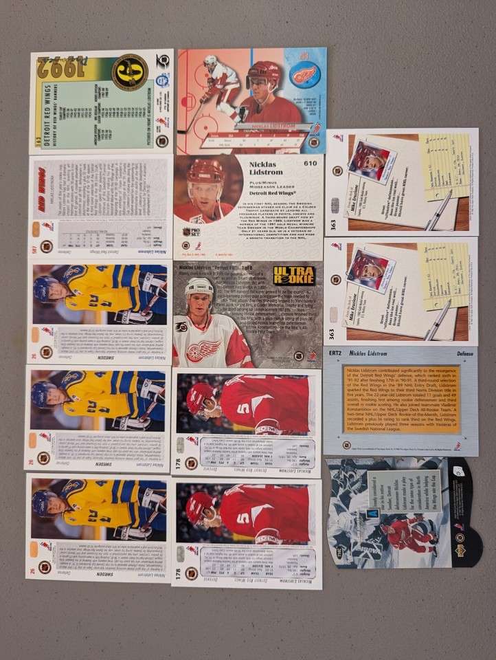 Nicklas Lidstrom Lot Of 14 Cards Rookie Upper Deck Fleer Red Wings Team ...