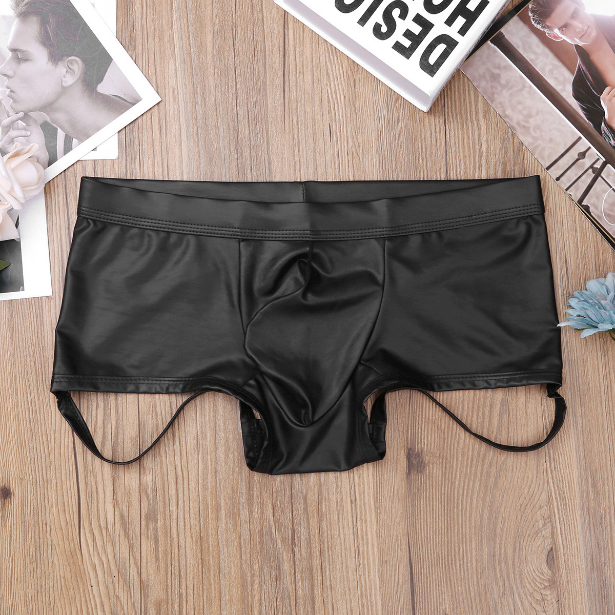MEN Faux Leather PVC ZIPPED JOCK STRAP GAY THONGS SHORTS BRIEFS ...