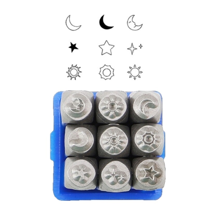 9Pcs Metal Stamping Tool Set 1/8” (3mm), Steel Sun and Star Punch Set ...