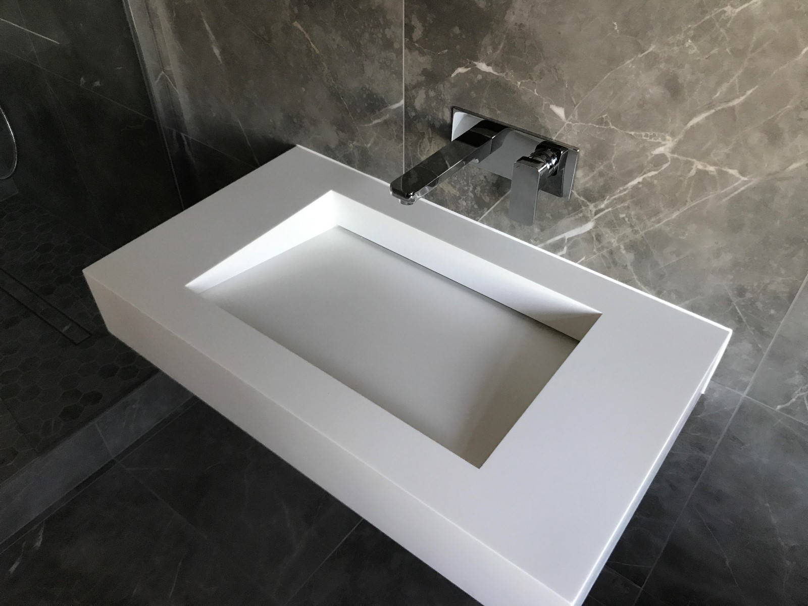 BESPOKE CORIAN WASH TROUGH WITH HIDDEN WASTE | eBay UK