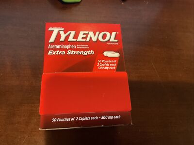 Tylenol Acetaminophen Extra Strength 500 mg Caplets; 50 Pouches of 2 ...