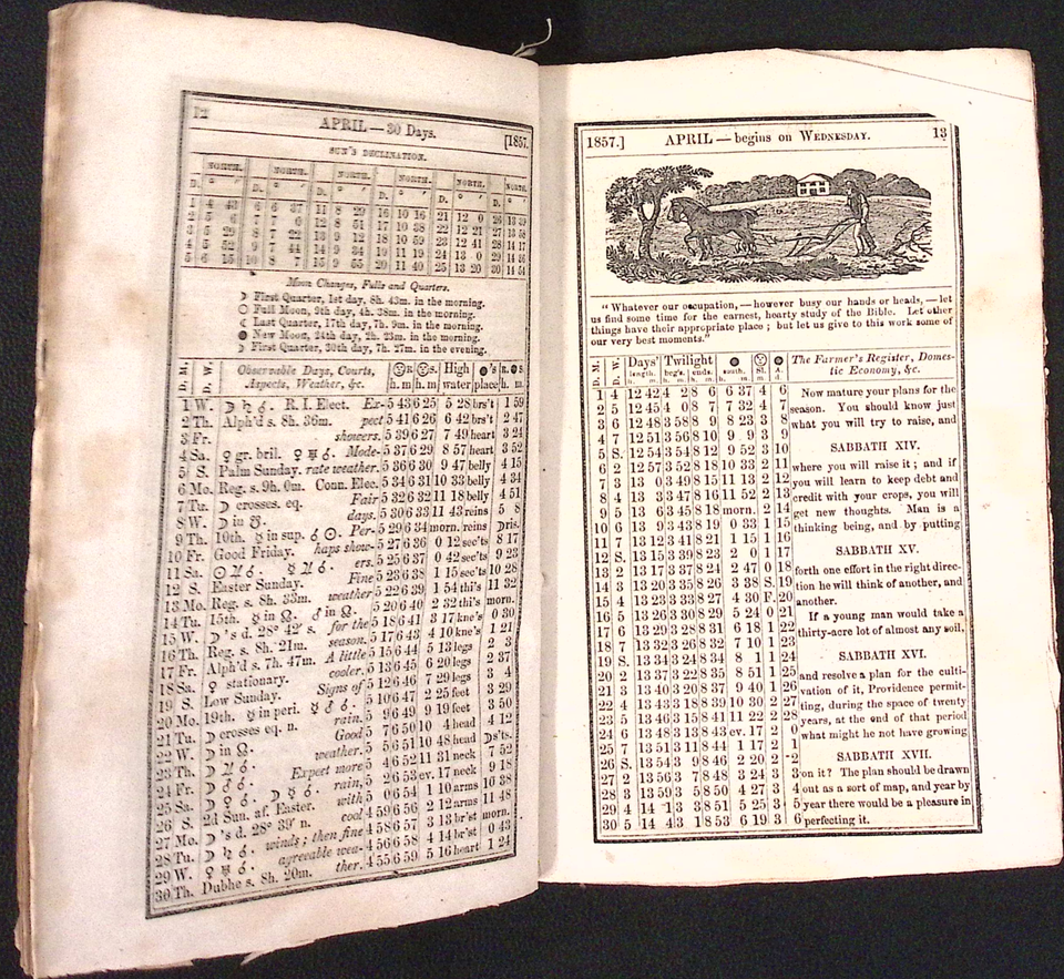 1857 Leavitt's Old Farmer's Almanack Dudley Leavitt Shepard Clark ...