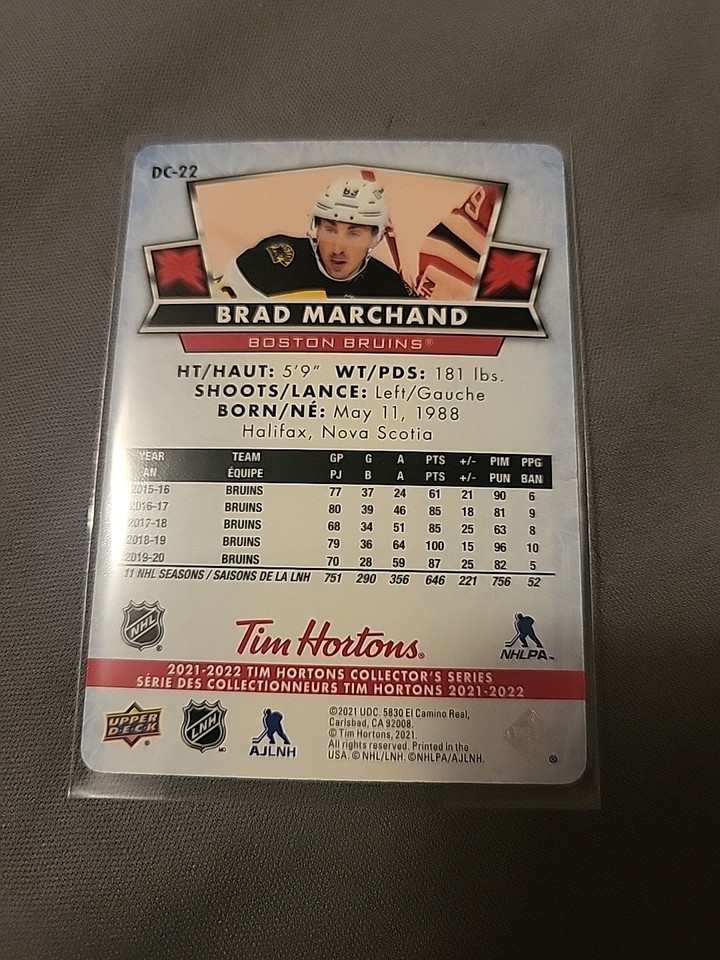 2021-22 UD Tim Hortons Die-Cut Red Brad Marchand #dc-22 NRMT Hockey ...