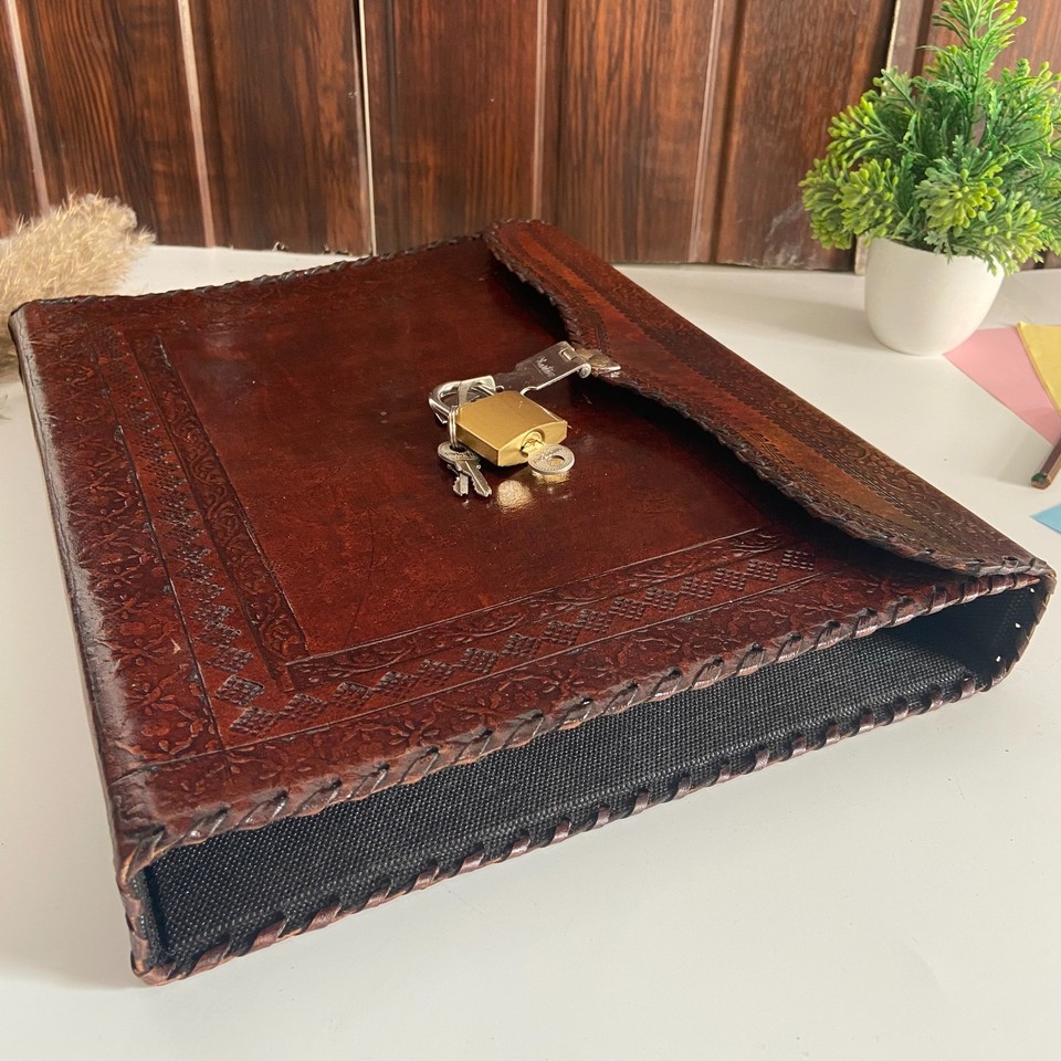2/3/4 Ring Leather Binder Lock & Key Leather Grimoire Binder Cover ...