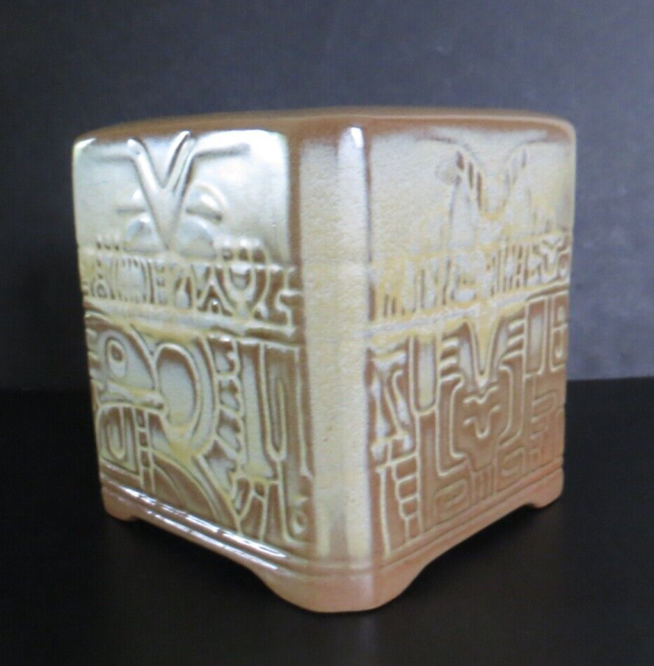 VTG Frankoma Aztec Mayan Desert Gold jar no lid utensil container ...