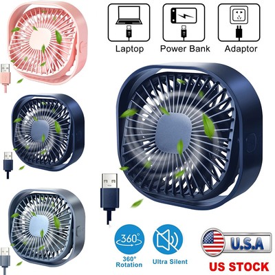 Small USB Desk Fan 4 Inch Quiet Mini Table Fan 3 Speeds USB Cable ...