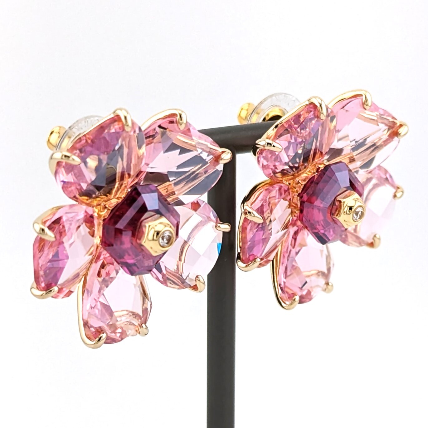 Swarovski Zirconia Florere Stud Earrings Flower Pink Gold-Tone Plated ...