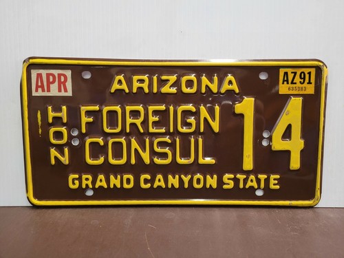 1991 Arizona HON FOREIGN CONSUL License Plate Tag | eBay