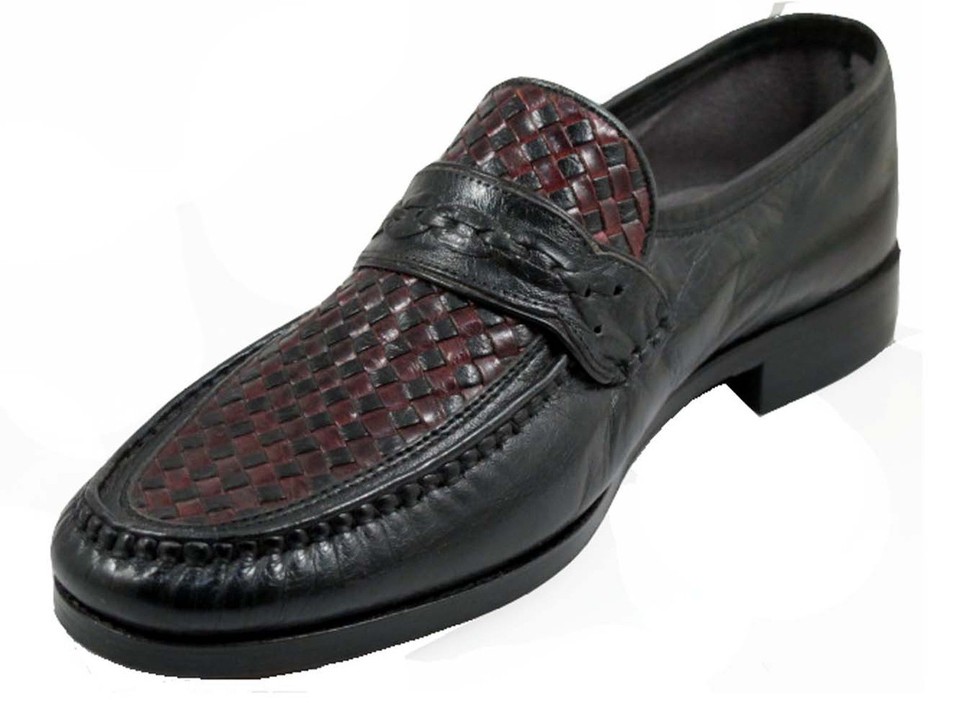Via Veneto Men's 7472 Weaved Black/bordo Leather Italian Loafer Shoes ...