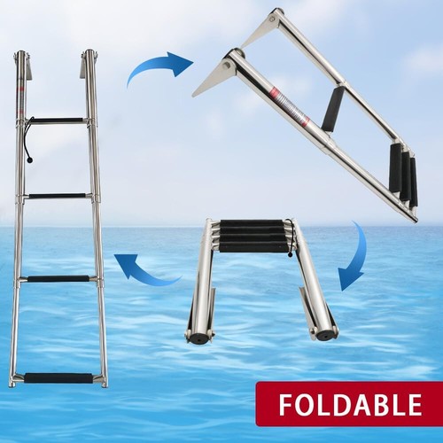 4 Step Telescoping Ladder Stainless Steel Upper Platform Deck Swim ...