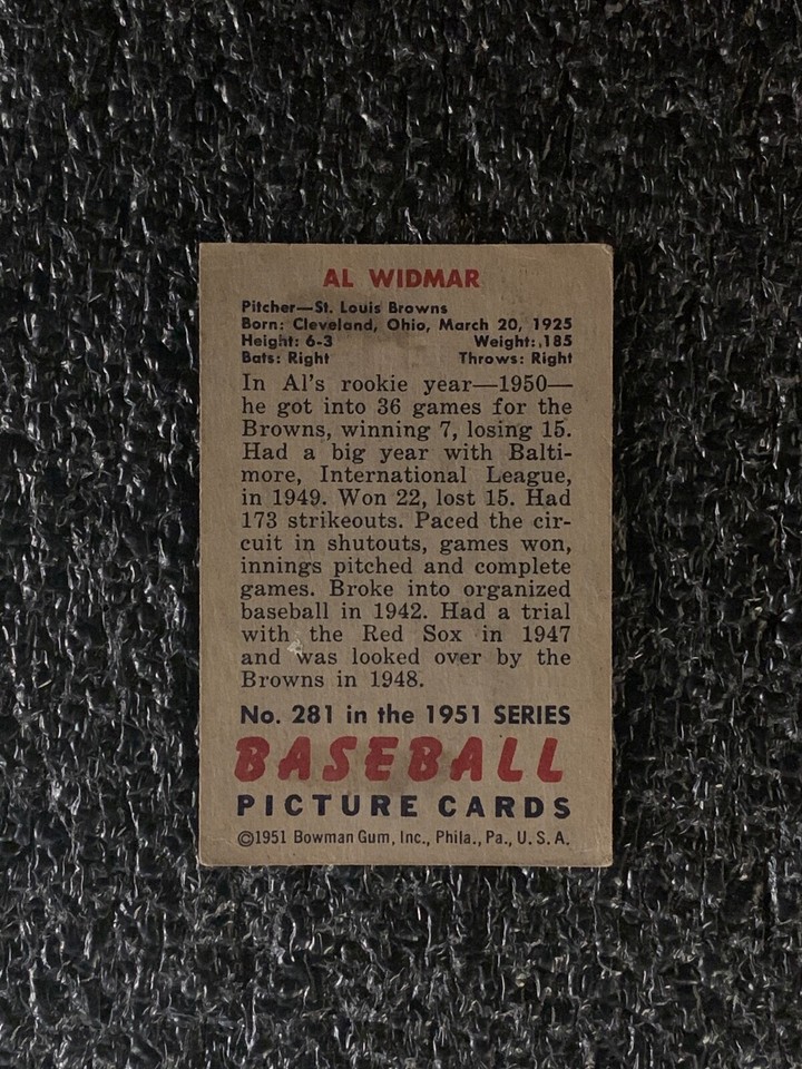 1951 Bowman Baseball High Number #281 Al Widmar Good Condition | eBay