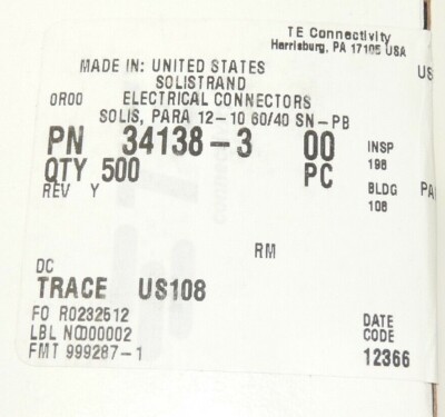 100X TE Connectivity Tyco Amp 34138-3 SOLISTRAND Splice Connector 10-12 ...