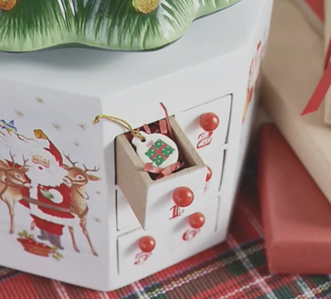 Mr. Christmas 18" Lighted Ceramic Advent Tree with 24 Ornaments on a ...