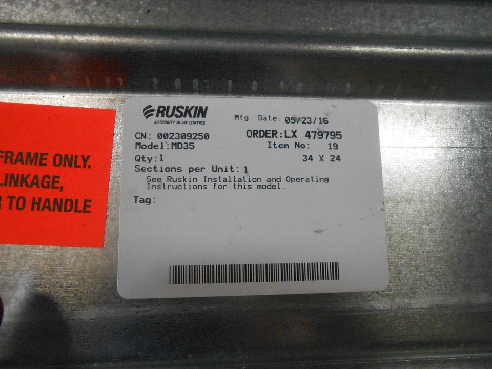 RUSKIN MD35 MANUAL BALANCING DAMPER 24" x 34" (161-E6) | eBay