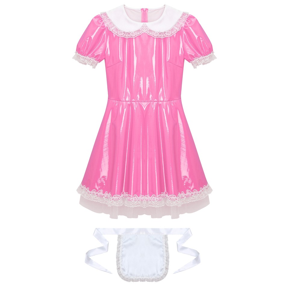 UK Lady Sexy Maid Uniform Costume Wet Look Lace PVC Leather Cosplay ...