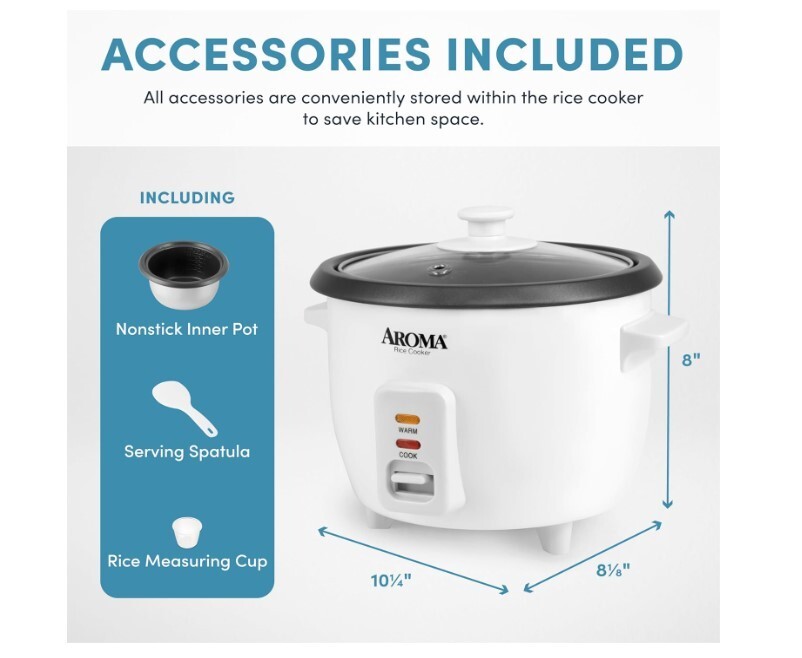 Aroma 6-Cup (Cooked) 1.5 Qt. One Touch Rice Cooker, White (ARC-363NG ...
