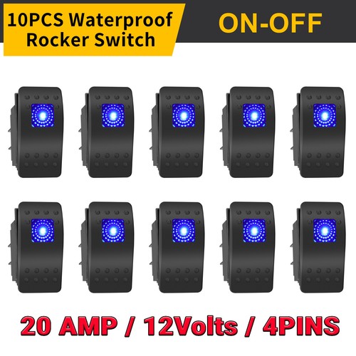 10x Waterproof Marine Boat Car Rocker Switch 12V SPST ON-OFF 4PIN Blue ...