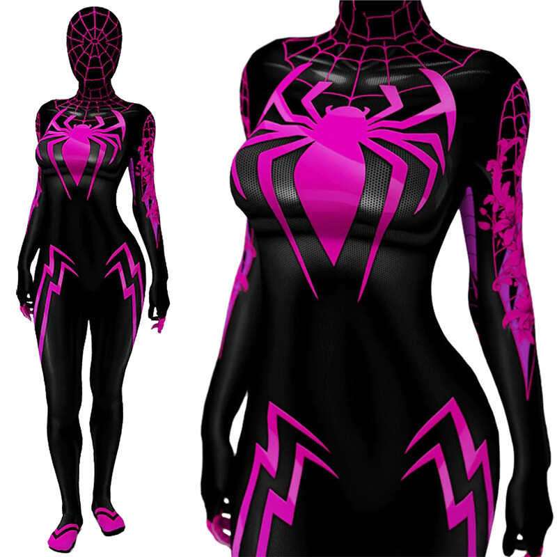 Silk Black Spider-Woman Jumpsuit Cosplay Bodysuit Costume Halloween ...
