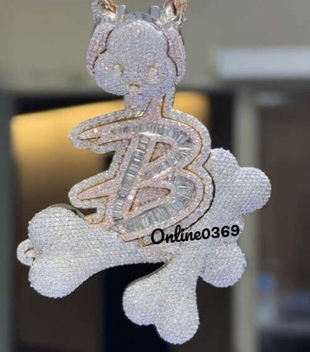 Two Tone Plated Silver Men's Moissanite VVS Letter with Dog Custom ...