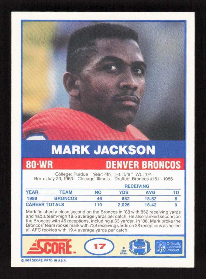 1989 Score #17 Mark Jackson Denver Broncos | eBay