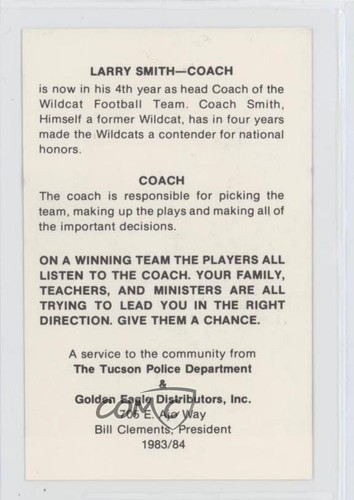 1983-84 University of Arizona Wildcats Tucson Police - Larry Smith for ...