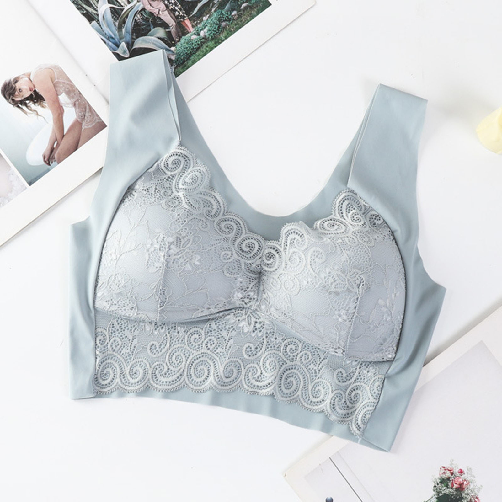 Lady Bra Breathable Nylon Bra Seamless Lace Wide Shoulder Strap for ...