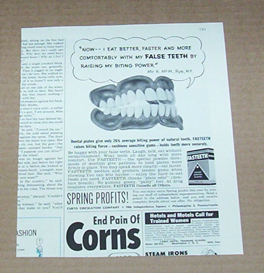 1961 print advertising - Fasteeth False Teeth dentures Rye New York ...