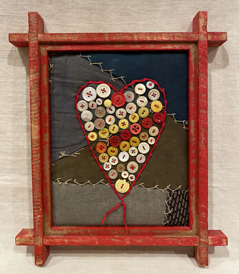 RARE 2001 MARY TEETER Button Art ~ HEART, 10.75” x 8.75”, Excellent (a ...