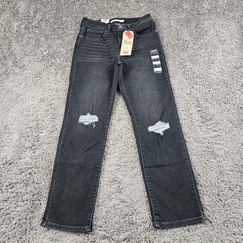 Levis 724 Jeans Womens 27 Black Straight Cropped High Rise Denim ...